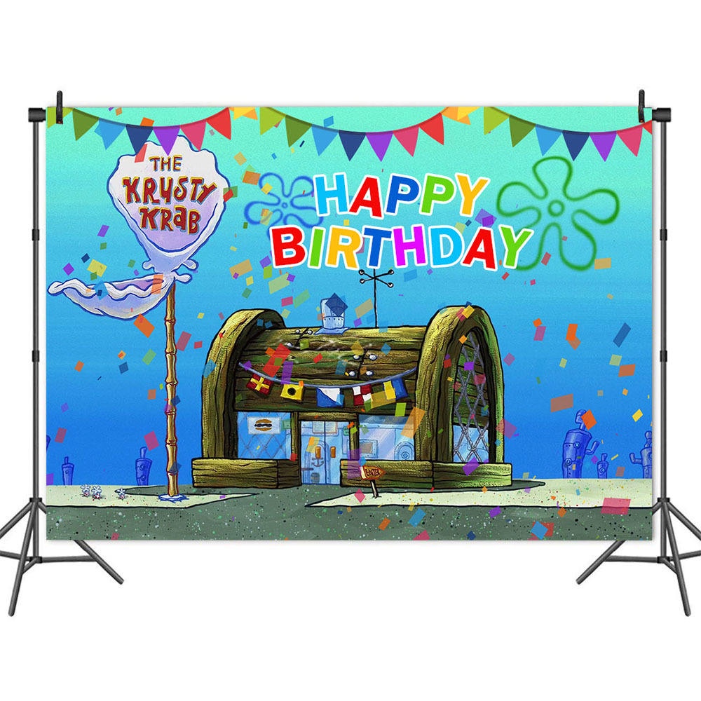 100x150CM SpongeBob Backdrop Happy Birthday Background Poster Patrick ...