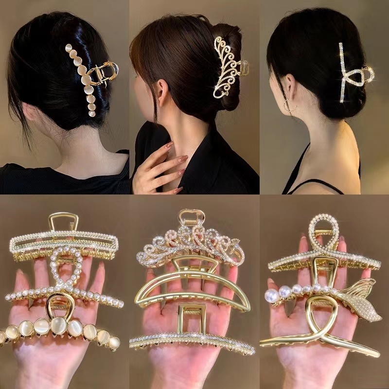 Geometric Large Hair Clips Fashion Rhinestone Hair Claws Pearl Metal ...