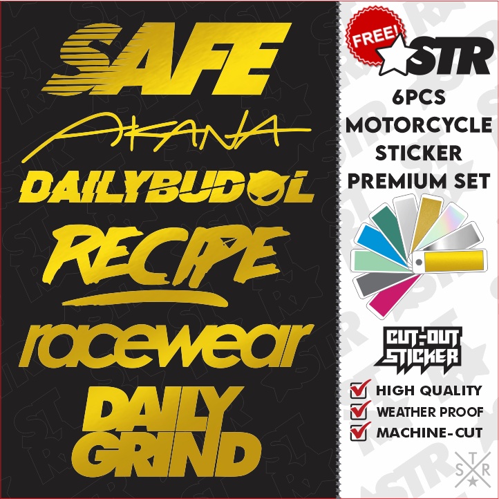 MOTORCYCLE STICKER 6pcs SET PREMIUM (SAFE AKANA DAILYBUDOL RECIPE ...
