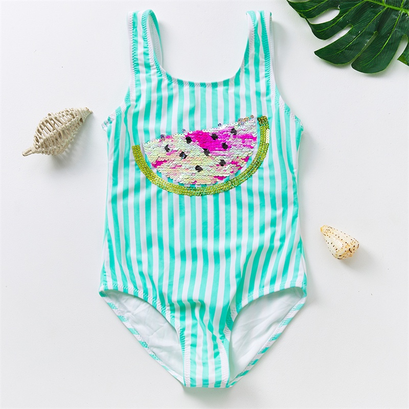 Girls Watermelon Green Stripe Swimsuit One-Piece Teen Girls Swimwear ...