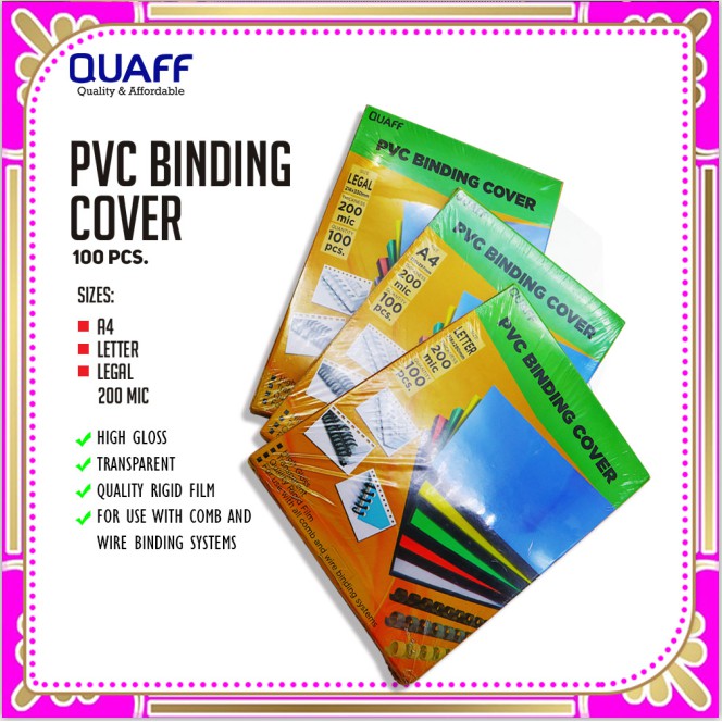 QUAFF Transparent/Frosted Matte PVC Binding Cover 200-250 Microns (50-100 sheets / pack ...