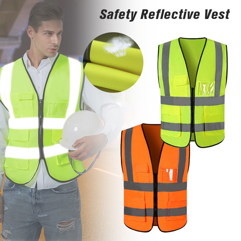 High Visibility Safety Vest with Pockets and Zipper for Traffic Work ...