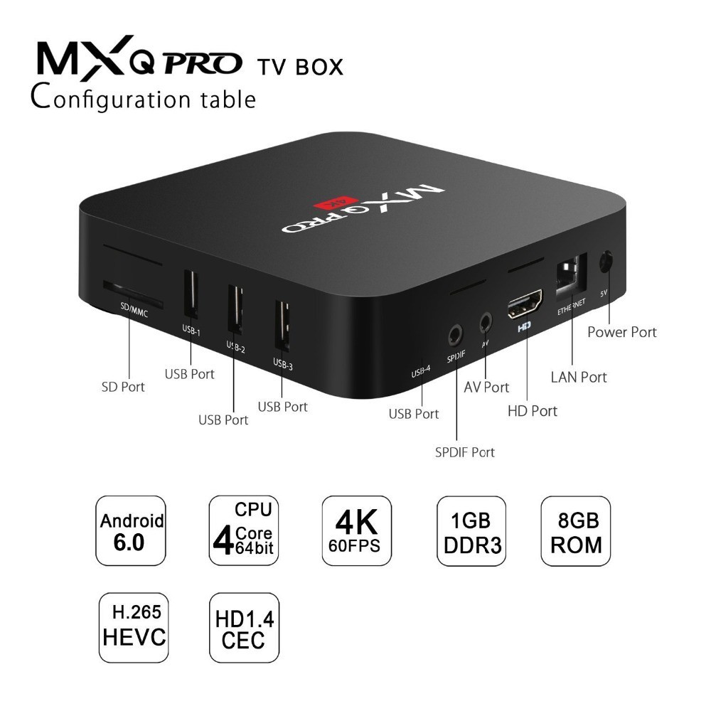 MXQ PRO 4K TV Box S905W 1GB + 8GB Android 7.1 Smart TVBOX | Shopee ...