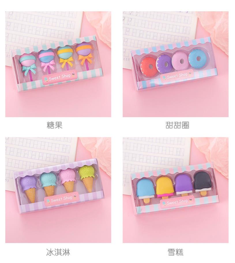Food Erasers for Kids, 4 Pcs/pack 3D Cute Mini Ice Cream Donut Take ...