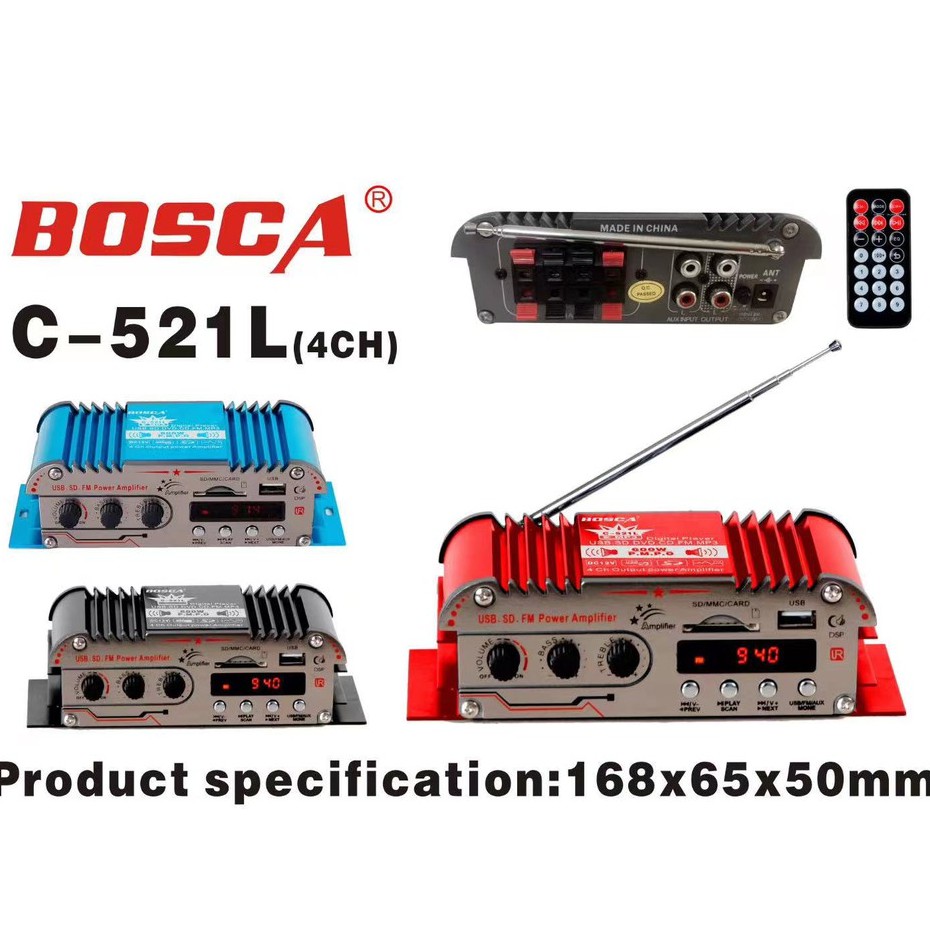Bosca 600W Bluetooth Power Amplifier 4 Channel Output C-521L | Shopee ...