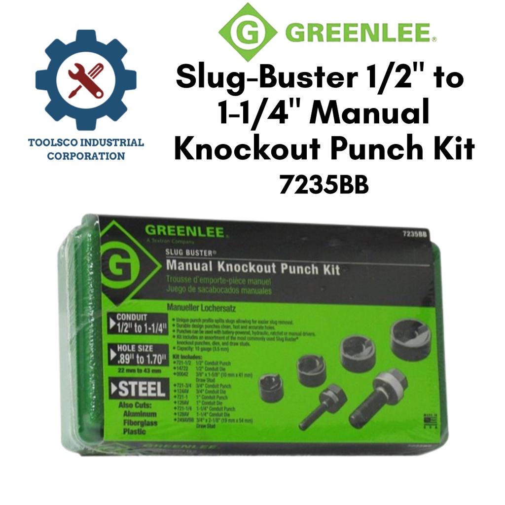 Greenlee Slug-Buster 1/2" to 1 1/4" Manual Knockout Punch Kit 7235BB ...