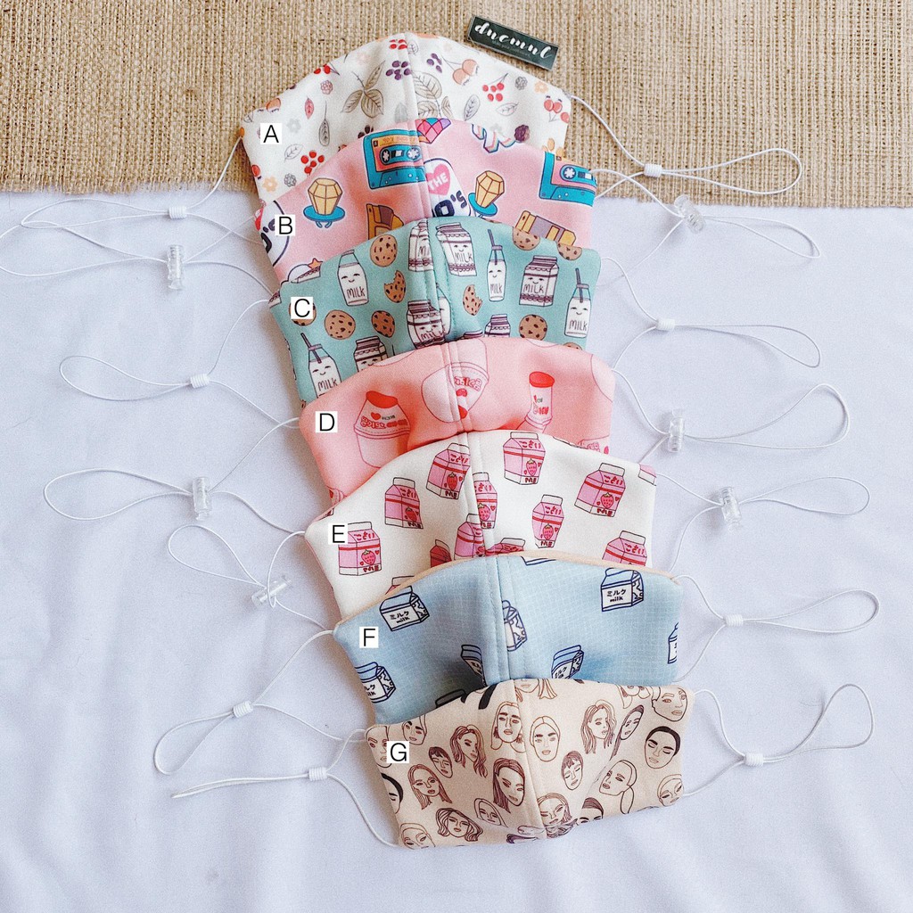 DNEMNLPH Printed Mask w/ Garterized String Adjustable Earloop w ...