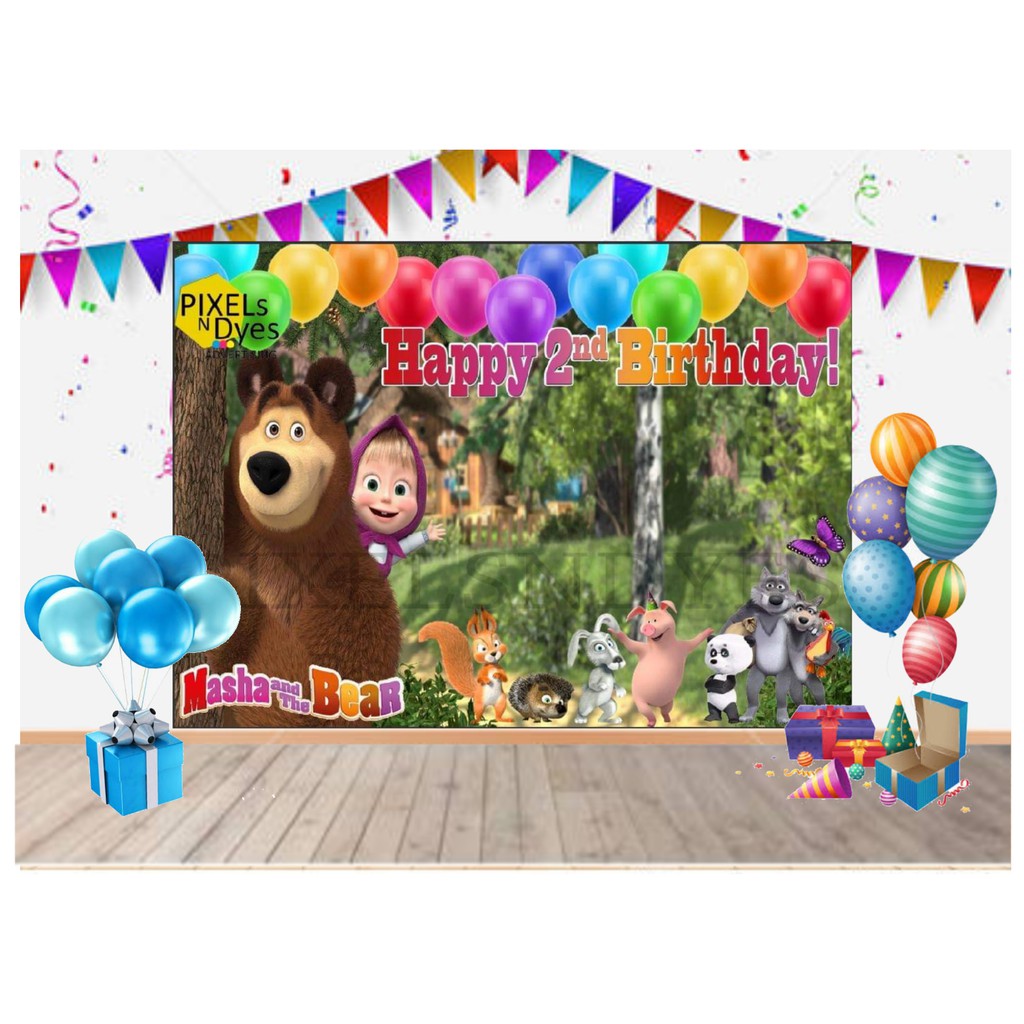 5X7 feet Masha and the Bear Birthday Party Tarpaulin Backdrop | Shopee ...