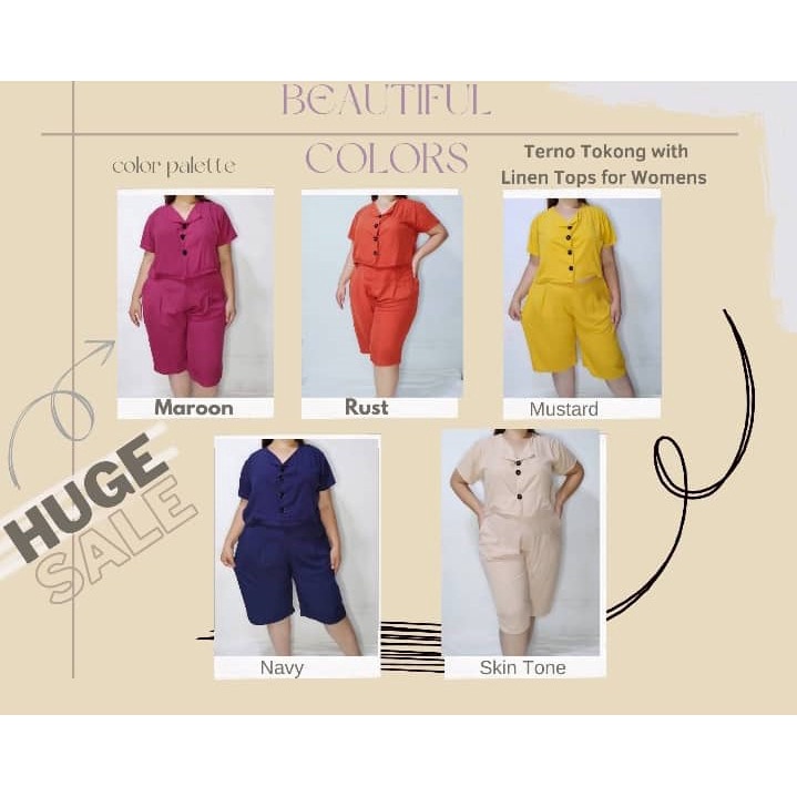 Tokong Button Blouse Terno Soft Linen Fabric Plus Size (Fit up to 3XL ...