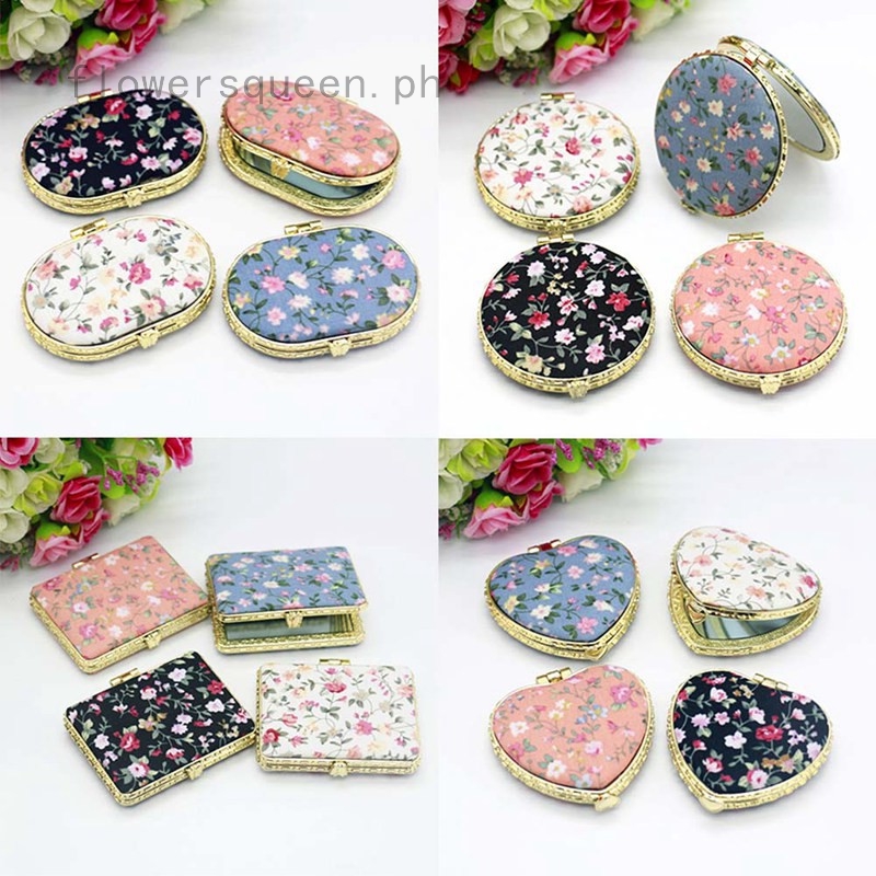 flowersqueen Makeup Compact Pocket Floral Mirror Portable Folding ...