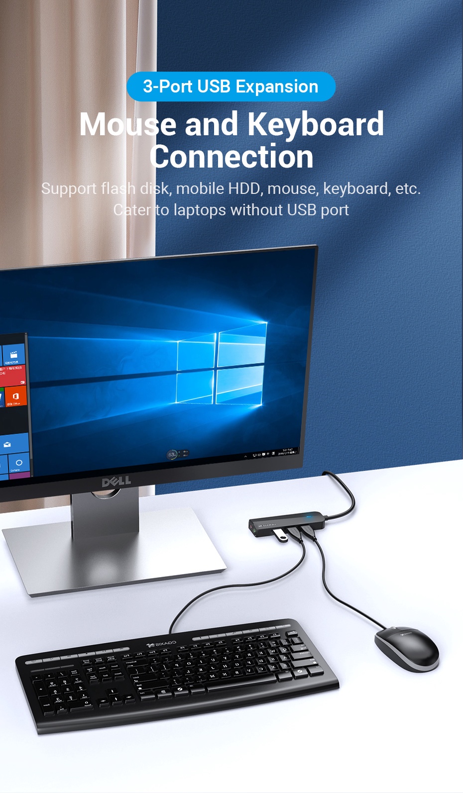 Vention USB 3.0 Hub 3 USB Ports Sound Card with 3.5mm Po&Mic 5Gbps High ...