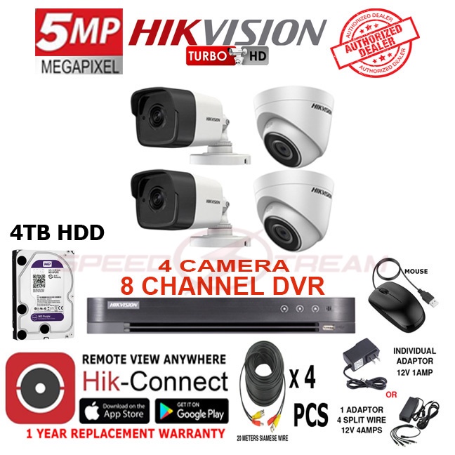 Hikvision 5MP 4 Camera 8 Channel DVR 4TB HDD Turbo HDD CCTV Package | Shopee Philippines