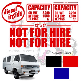 Mitsubishi L300 FB Van Sticker Set Capacity, Not for Hire. (Free Diesel ...