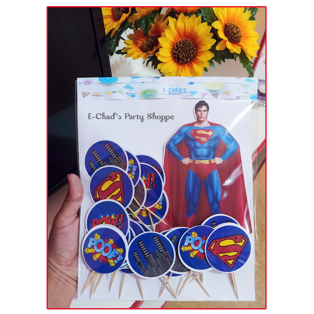 SUPERMAN CAKE TOPPER SET (1 cake topper & 24 pcs. cupcake topper ...