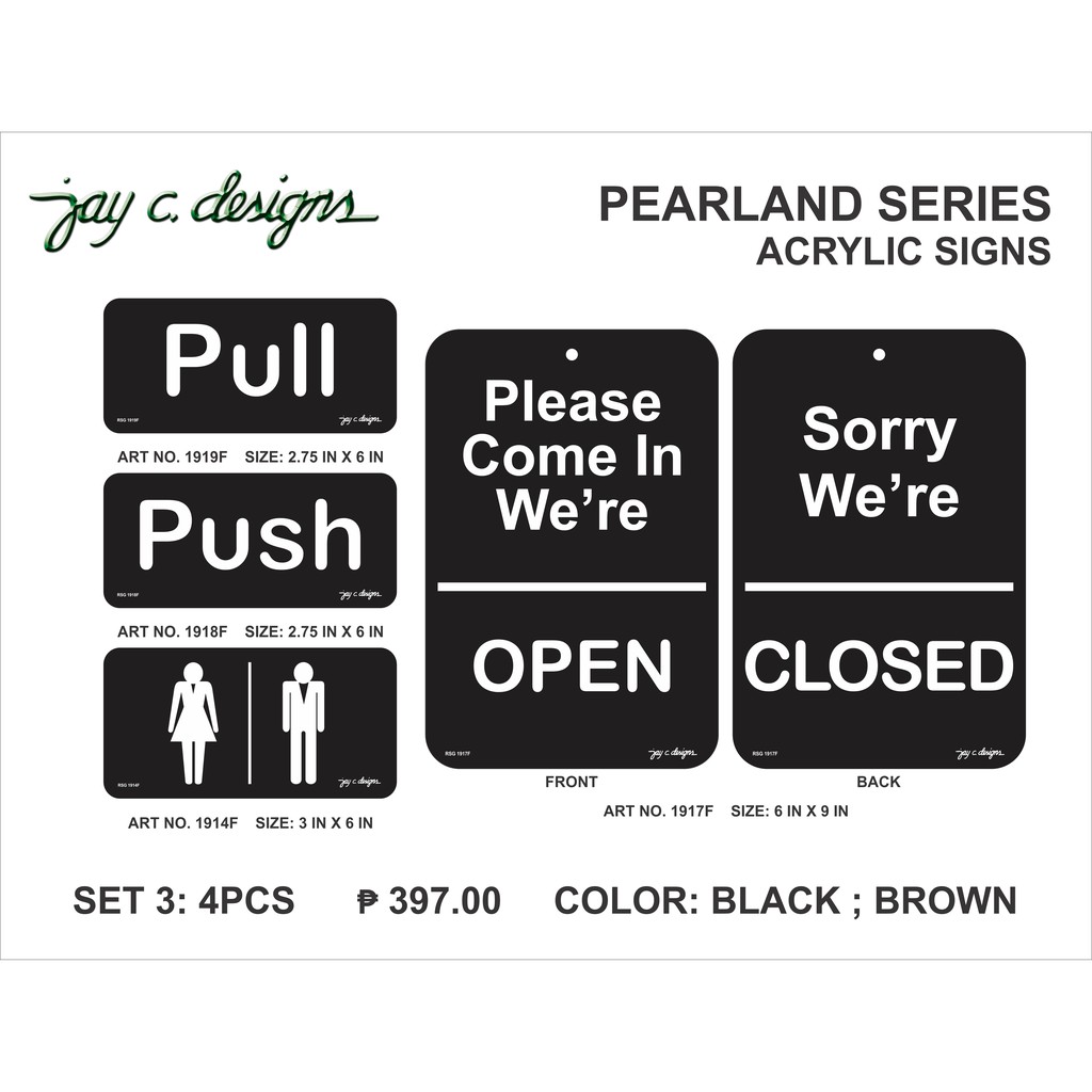 Jay C. Designs Acrylic Sign / Signage Set 3 1151C | Shopee Philippines