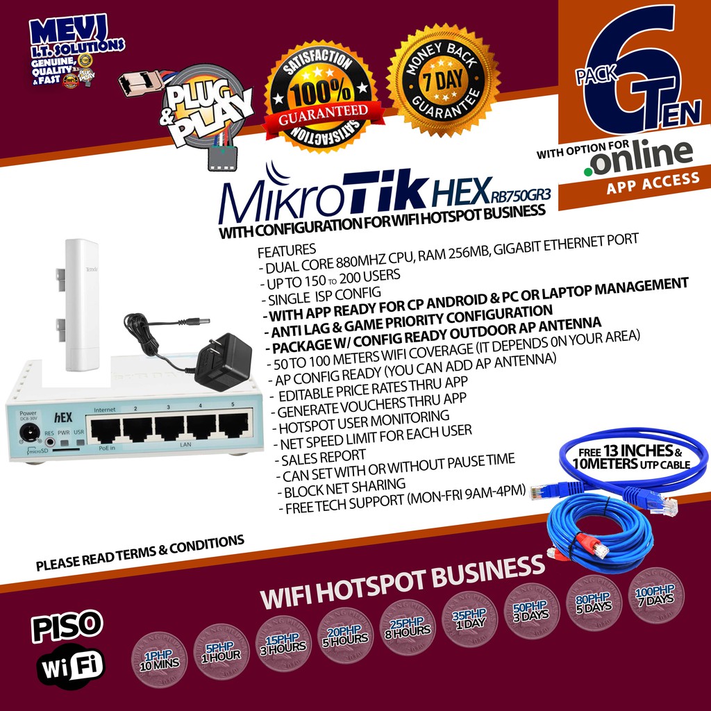 [Pack6Ten] Piso Wifi Hotspot (Voucher Type) w/ AP wifi antenna 50 ...