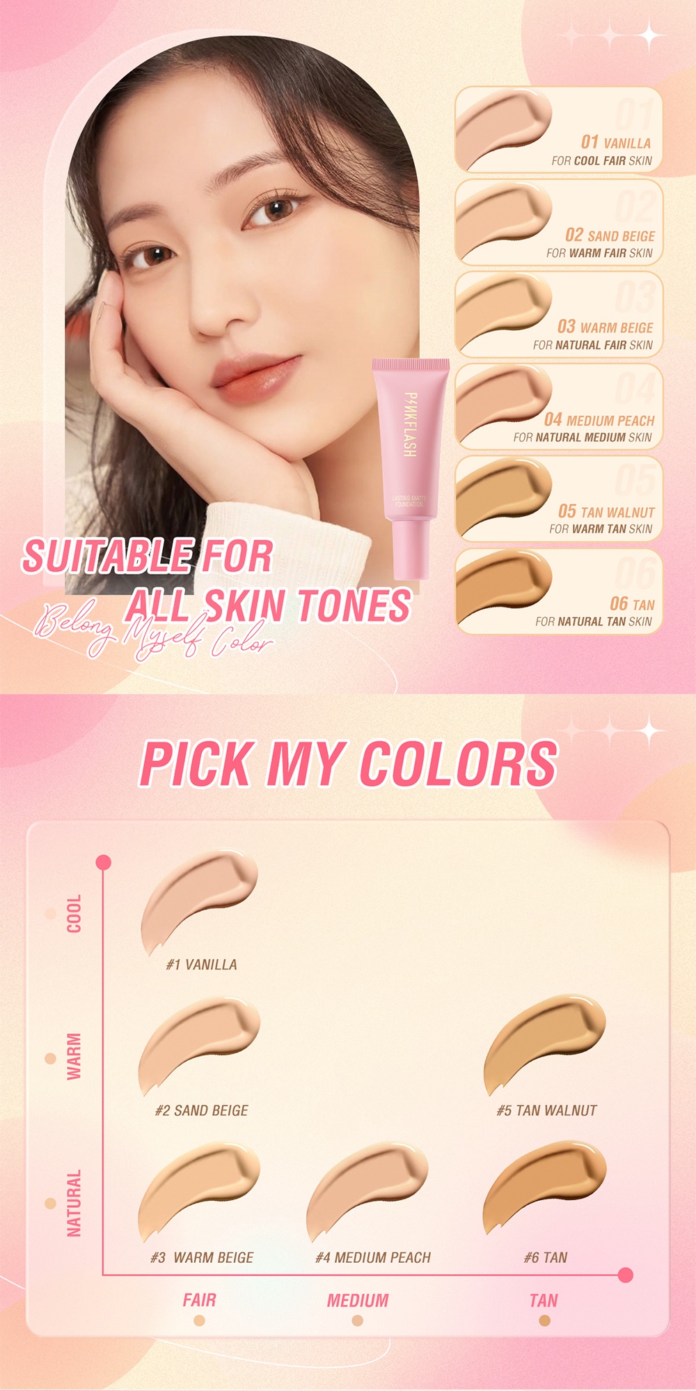 PINKFLASH Full Coverage Face Foundation Waterproof BB Cream Weightless ...