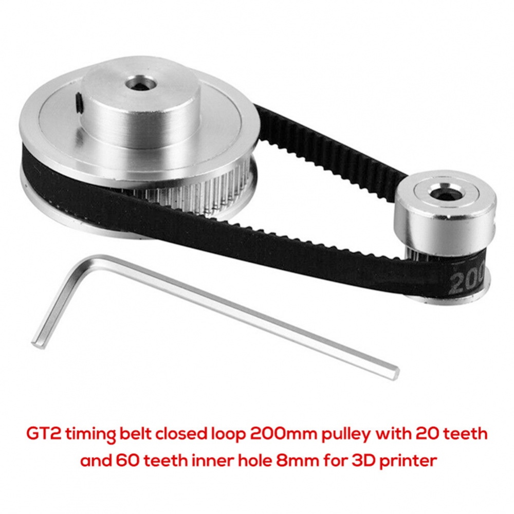GT2 Timing Belt Closed Loop 200mm Pulley 20-Teeth And 60-Teeth Inner ...
