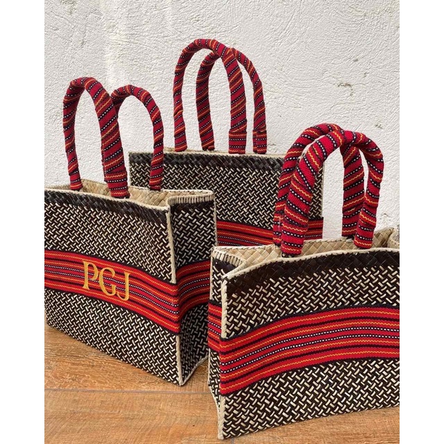 pandan tote bag, personalised, embroidered bag, handwoven, modern ...