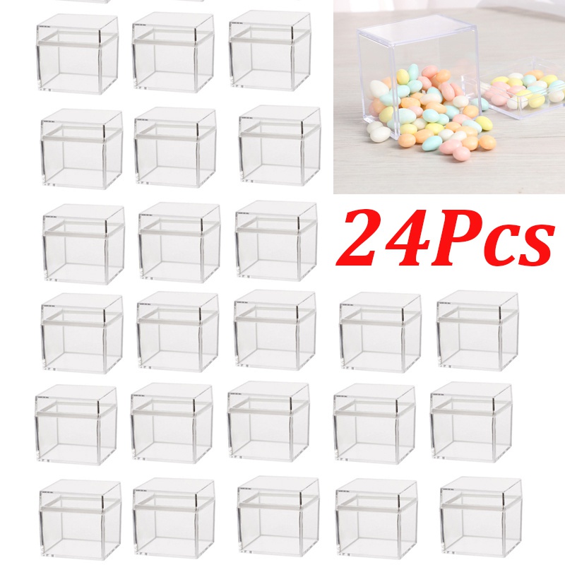 24Pcs Acrylic Small Plastic Square Cube Transparent Packing Box Plastic ...