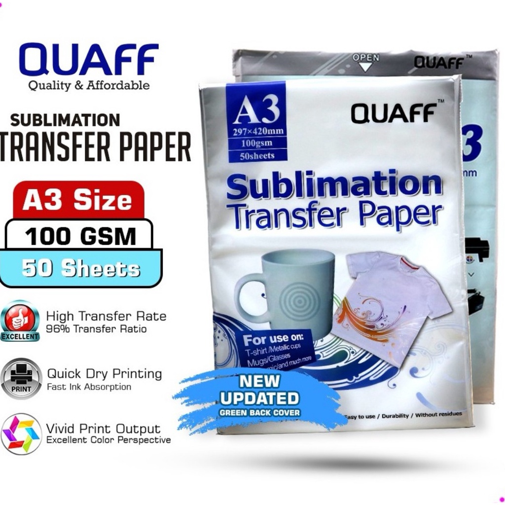 A4/A3 Size QUAFF Sublimation Paper 100gsm - Quick Dry Sublimation Paper (100 sheets / pack ...