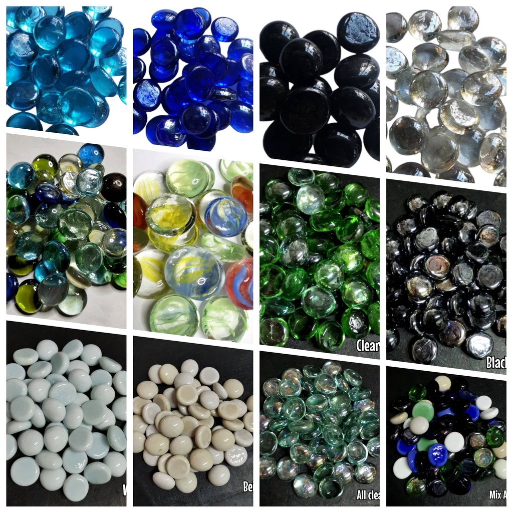 PEBBLES FLAT GLASS MARBLE 45- 50PCS per pack art and crafts | Shopee ...