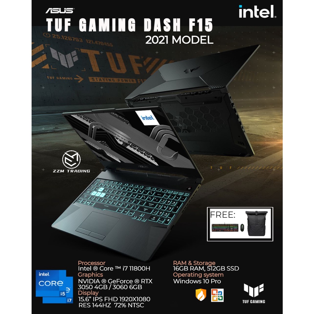 Asus TUF Gaming Dash F15 FX506HM/ FX506H Intel® Core™ i7 11800H RTX 3050/ RTX3060 15.6" IPS FHD ...