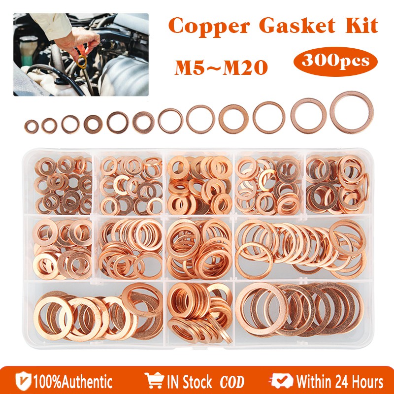 300Pcs Copper Washer Gasket 12 Sizes Copper Metric Ring Solid Sealing ...