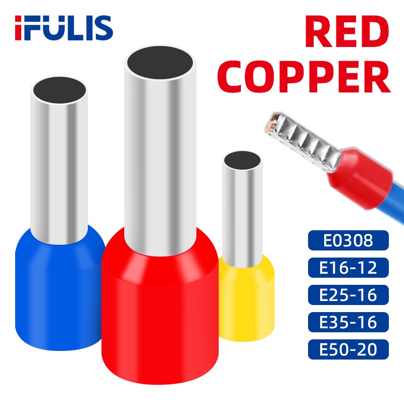 VE European Wire Connector Terminal Pin Tube Wiring E0308 E16-12 E25-16 E35-16 E50-20 Insulated ...