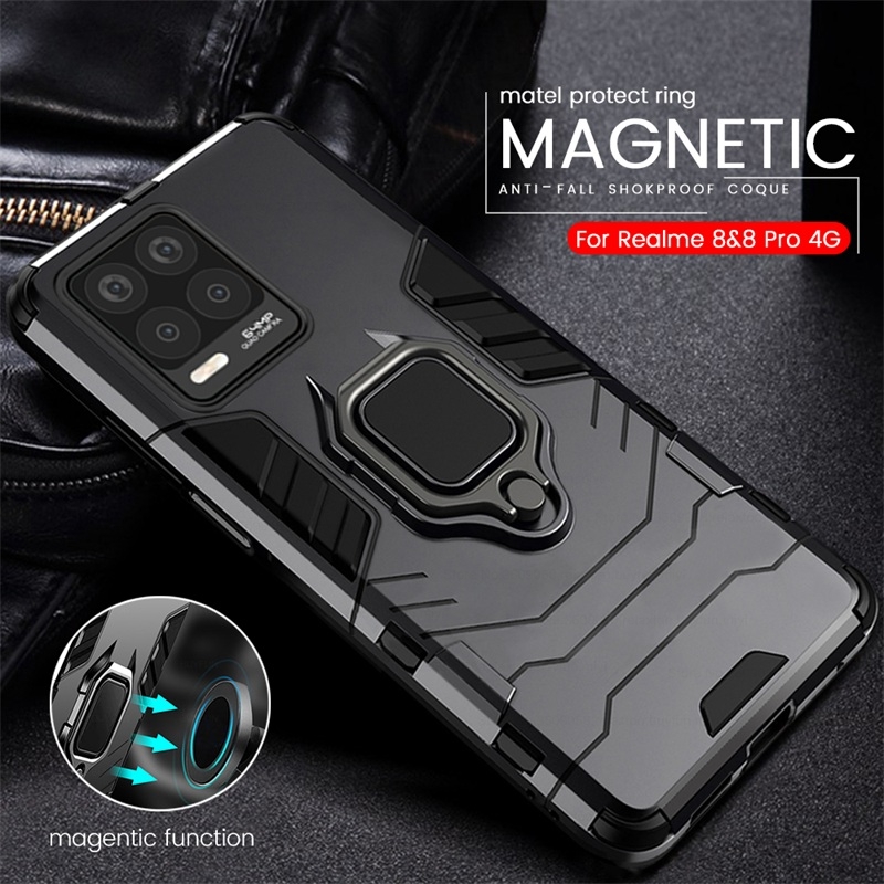 Realme 8 4G 5G Hybrid Slim Ring Holder Shockproof Armor Case Magnetic ...