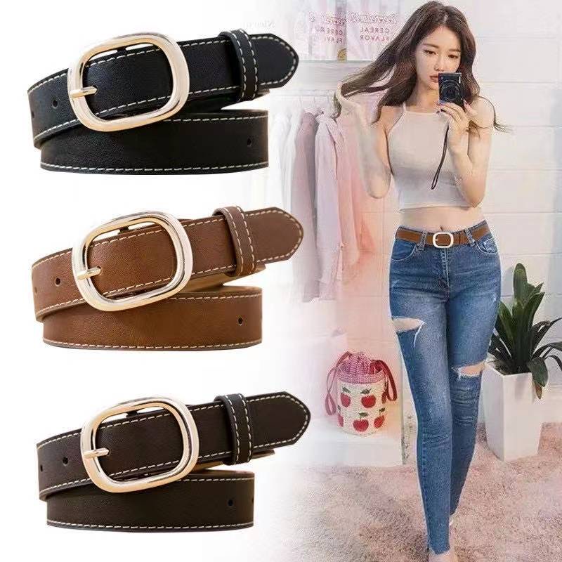 Korean Fashion Women Belts Vintage Metal Boho Leather Round Buckle ...