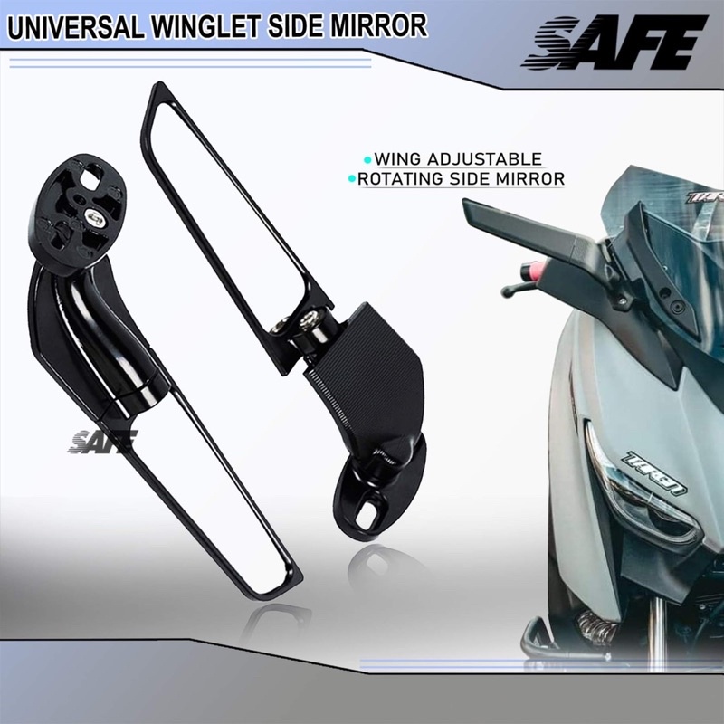 Winglet Side Mirror Universal Wind Wing Rotating Safe Motorcycle ...