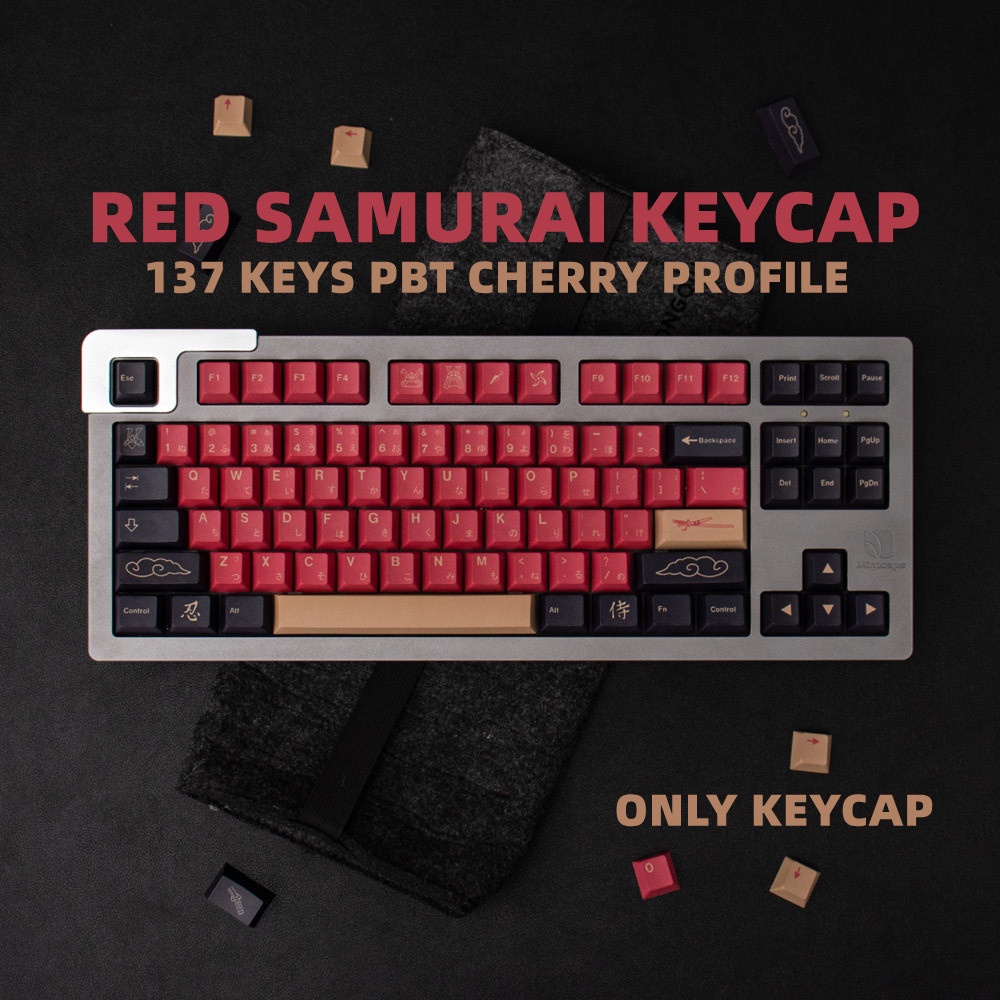 【Ready stock】Red Samurai keycap PBT 129 Keys DYE-SUB Cherry Profile For 64 68 84 87 104 Layout ...