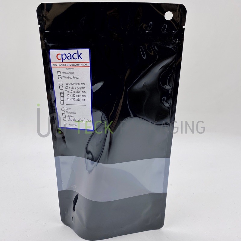 CPack Black Stand Up Pouch with Window Resealable 50/100pcs | Shopee ...