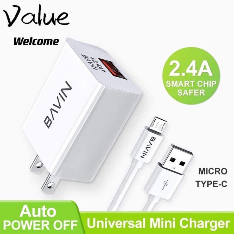 Original BAVIN 1.3A/2.4A Fast Charger Adapter With Cable For Android ...