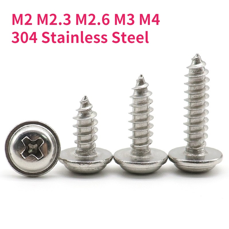 M2 M2.3 M2.6 M3 M4 304 Stainless Steel Cross Phillips Round Pan Head With Washer Pad Collar Self ...