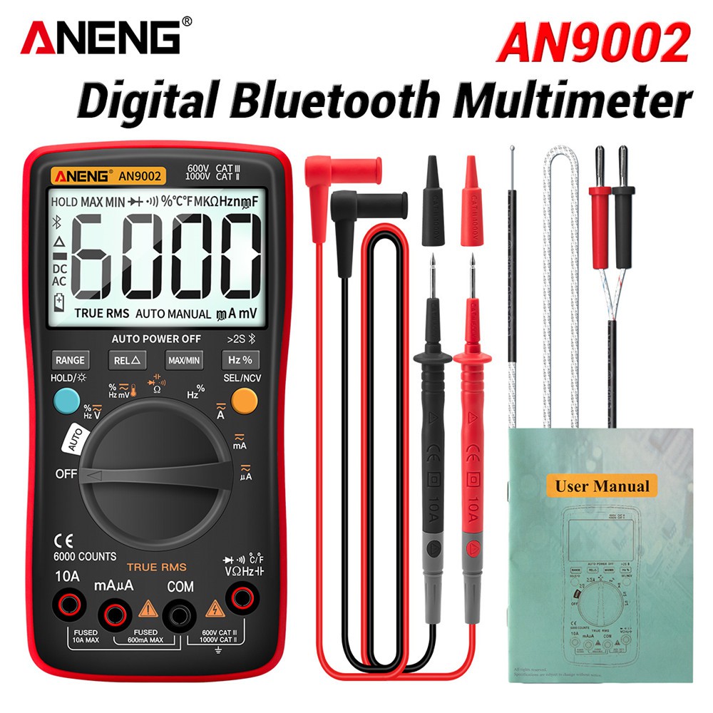 ANENG AN9002 Multimeter Digital Bluetooth, Tester Tegangan Arus AC/DC ...