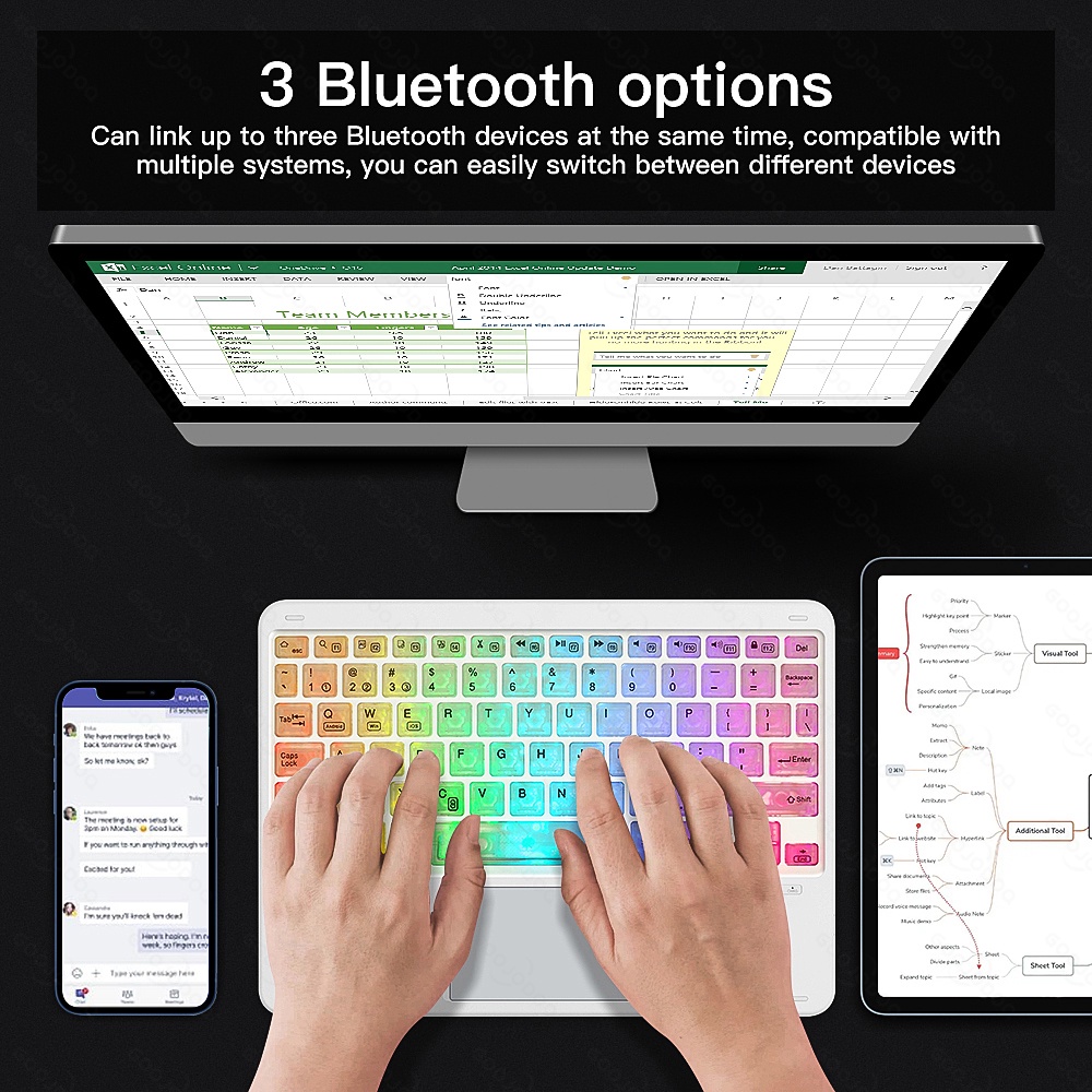 Goojodoq For iPad wireless keyboard RGB Backlit Bluetooth Keyboard with ...