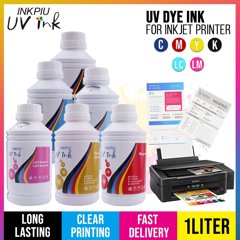 UV DYE INK 1L INKPIU Universal Dye Ink Cyan/Magenta/Yellow/Black/Light ...