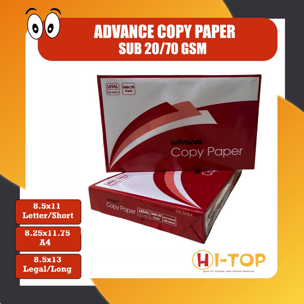 Advance Copy Paper l 500 Sheets l Short/Letter, Long/Legal, A4 l ...