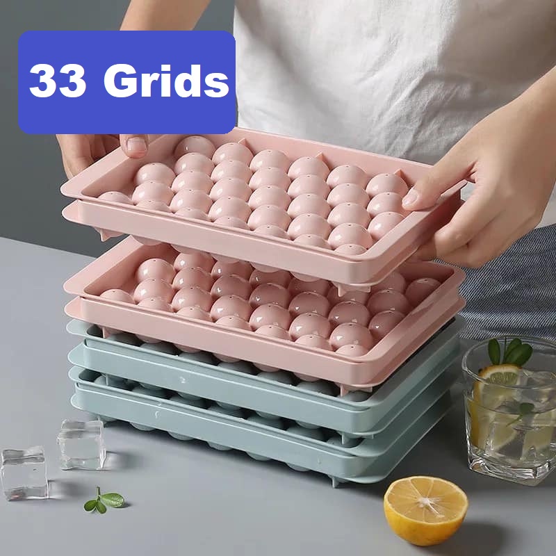 33 Grids Round Ice Cube Whiskey Ice Cube Molder, Cube Maker Ball Mold ...
