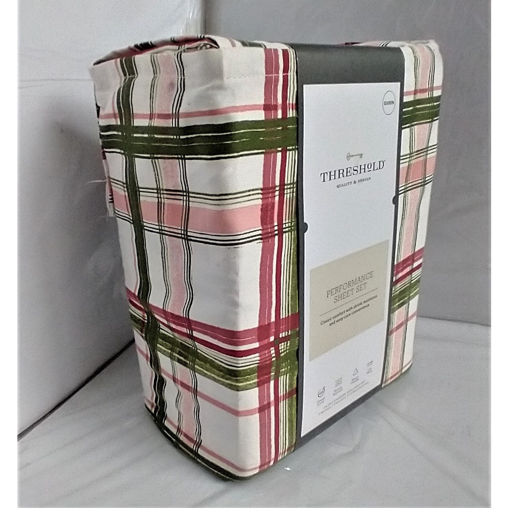 Threshold Performance Bedsheet Set Queen Holiday Plaid 400TC NewUSA ...