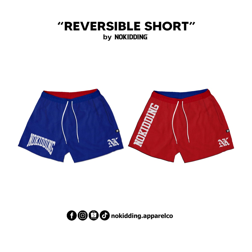 REVERSIBLE MESH SHORT - NOKIDDING | Blue & Red Above the Knee Short ...