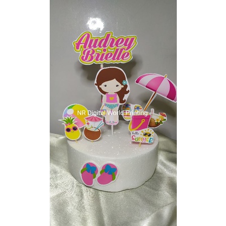 customized beach girl tropical pink themed cake toppers - UniTop