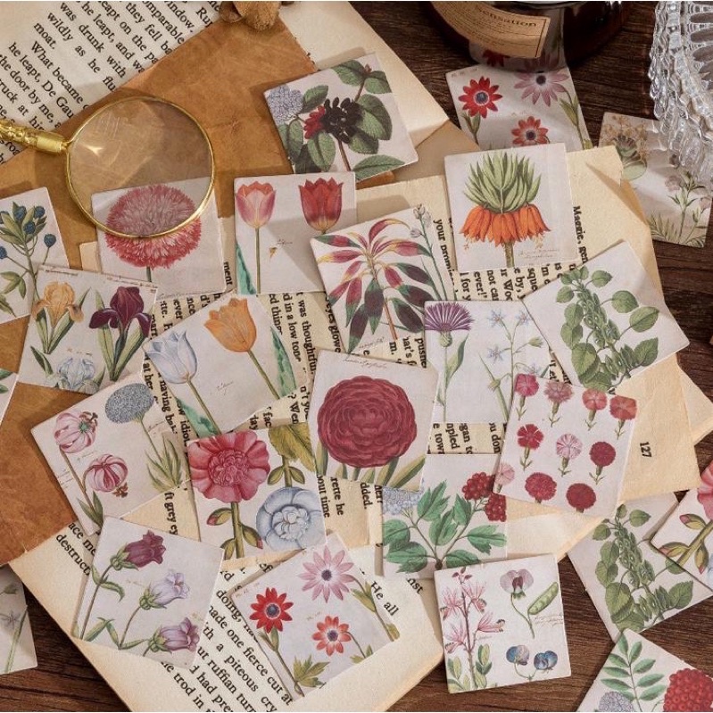 Vintage Flowers Pack Sticker Contents 46 Sheets Aesthetic Scrapbook ...
