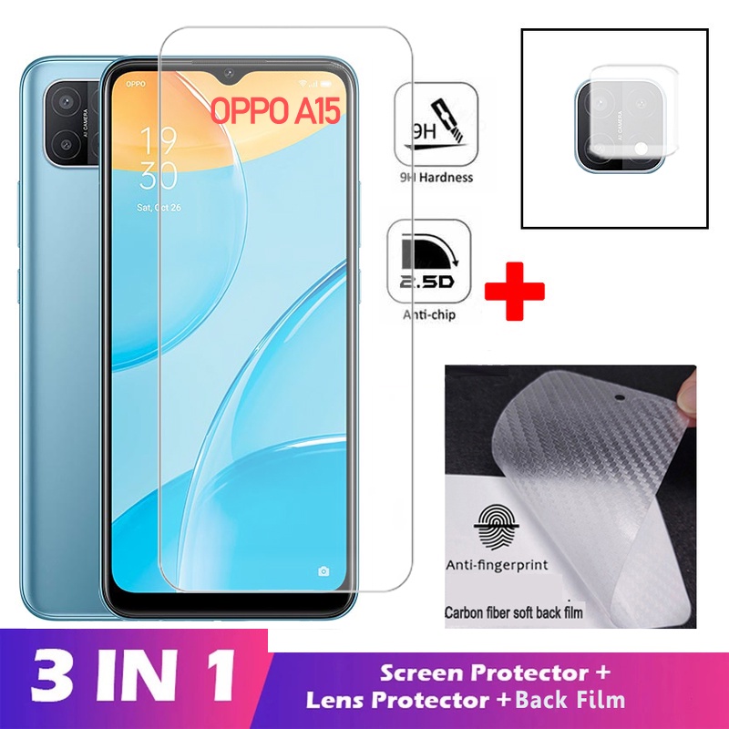 3-in-1 OPPO A15 Tempered Glass Screen Protector OPPO A15 A93 A73 A92 A52 A72 A53 A31 2020 HD ...