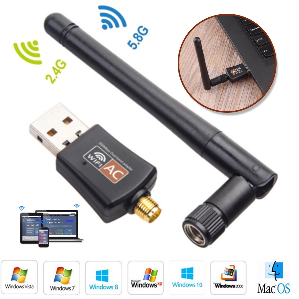 600Mbps Wireless USB WiFi Dongle Adapter for Desktop PC 5G Wireless ...