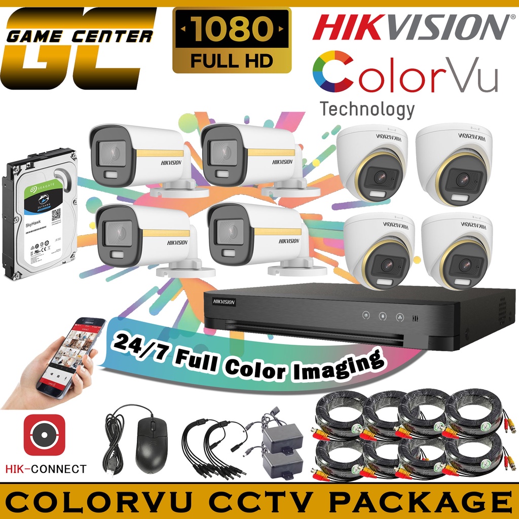 HIKVISION COLORVU PACKAGE 8 Channel 8 Camera 2mp/1080P 24/7 Full Color ...