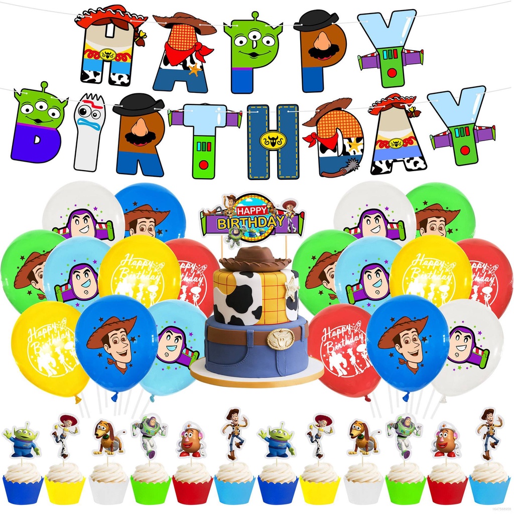 Toy Story Theme Kids Birthday Party Decor Card Cake Topper Balloon ...