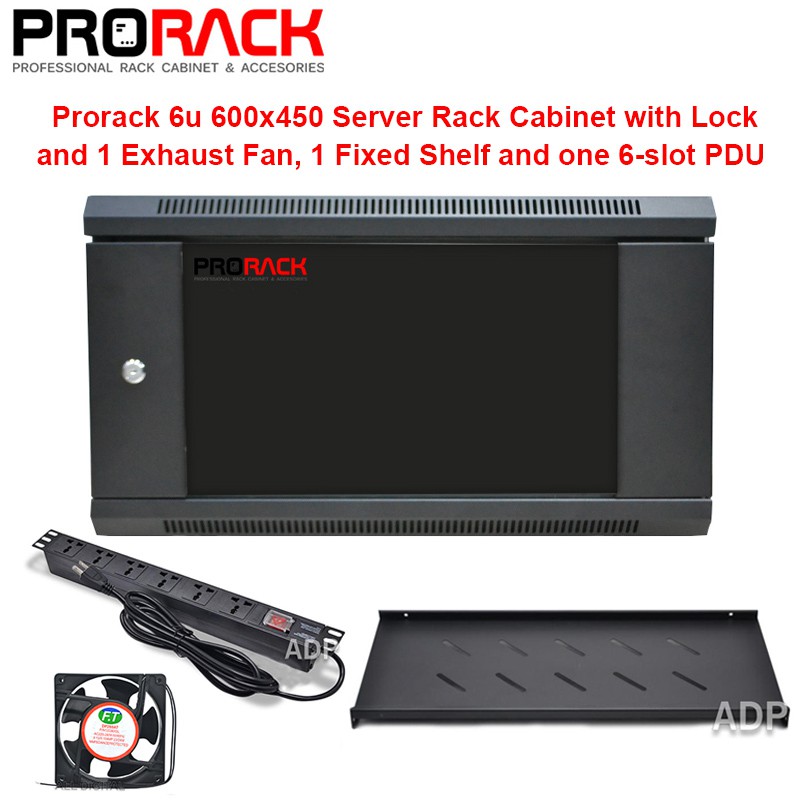 PRORACK 6U 600x450 Server Rack Cabinet w/ Lock & 1 Exhaust Fan, 1 Fixed ...